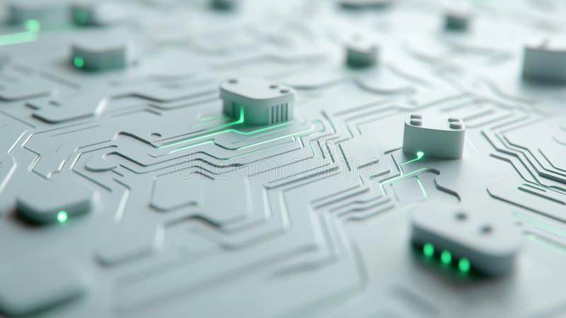 Futuristic Circuit Board with Glowing Green Led Paths and Complex ...