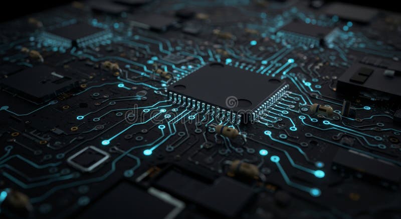 Futuristic Circuit Board with Glowing Microchip and Complex Connections Stock Image - Image of ...
