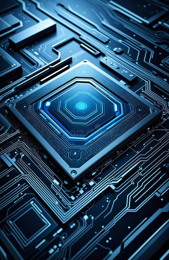 Futuristic Circuit Board with Glowing Microchip , High-tech Innovation ...