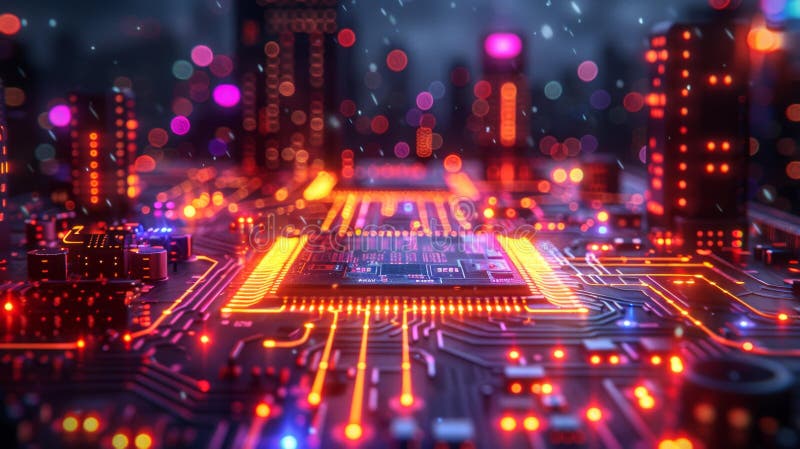 Futuristic Circuit Board with Glowing Orange Lights - Generative Ai ... Futuristic Circuit Board with Glowing Orange Lights - Generative Ai ...