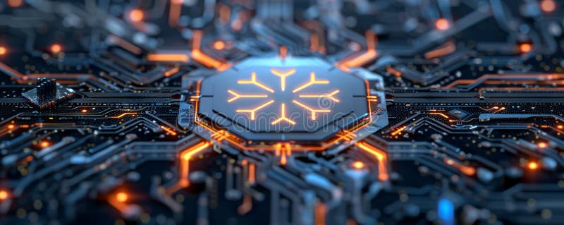 Futuristic Circuit Board with Glowing Orange Lines, Highly Detailed ...