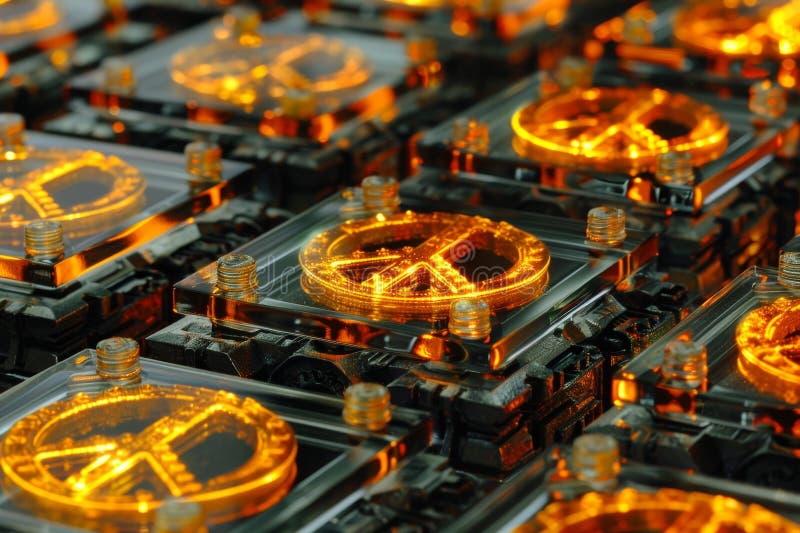 Futuristic Circuit Board with Glowing Peace Symbols, Representing the ...