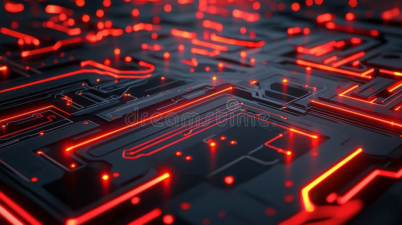 Futuristic Circuit Board Glowing with Pink and Red LED Lights Depicting ...