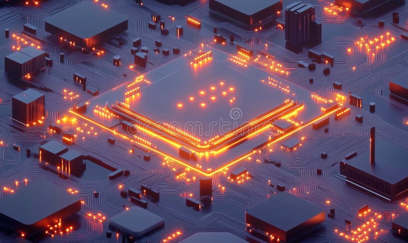 Futuristic Circuit Board with Glowing Processor, Intricate Design ...