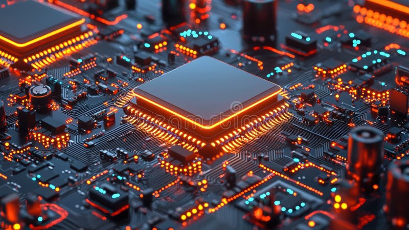 Futuristic Circuit Board with Glowing Processor - Technology and Speed ...