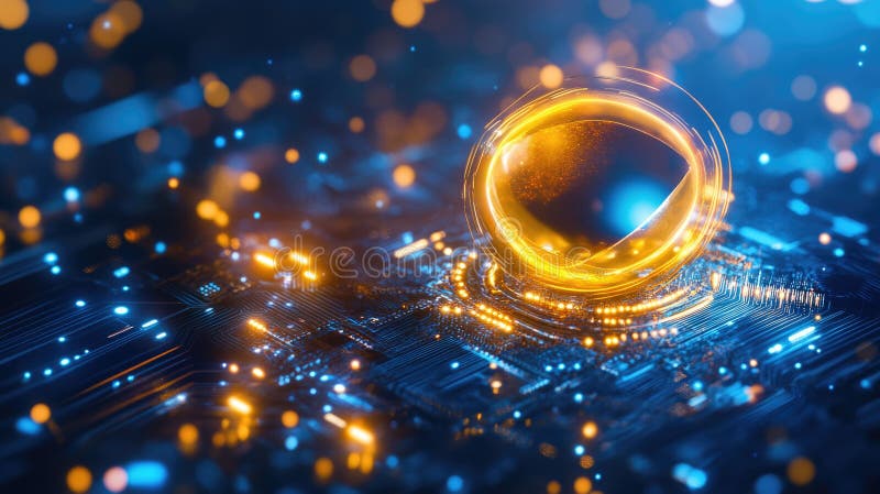 Futuristic Circuit Board with Glowing Spherical Element and Bokeh ...