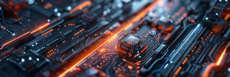 Futuristic Circuit Board with Illuminated Elements and NextGeneration ...