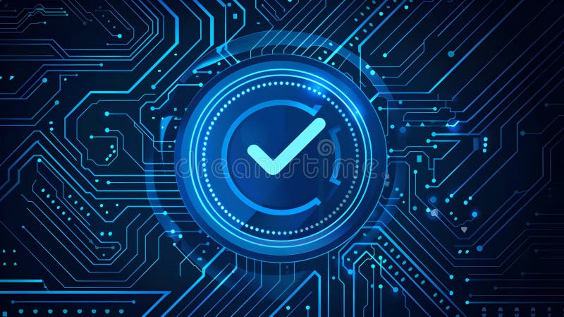 Abstract Technological Background with Glowing Check Mark. Digital ...