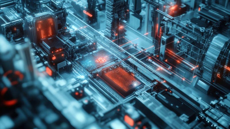 Futuristic Circuit Board Manufacturing Process with Glowing Components ...