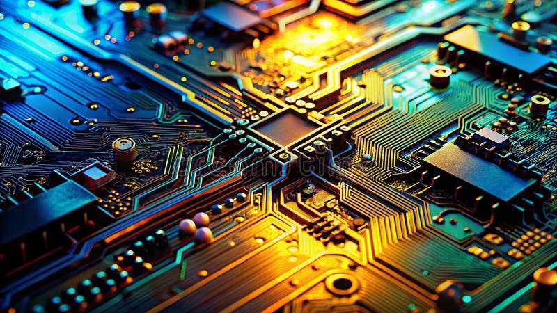 Futuristic Circuit Board and Mechanical Components Background a ...