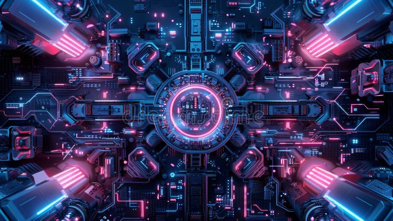 Futuristic Circuit Board with Neon Glow, Technology Microchip Design ...