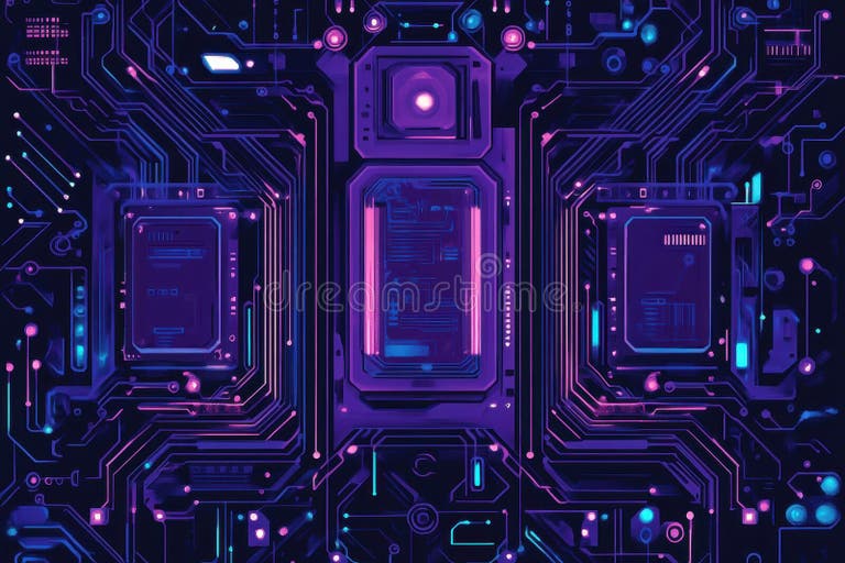 Futuristic Circuit Board Neon Lights Technology Design Stock ...