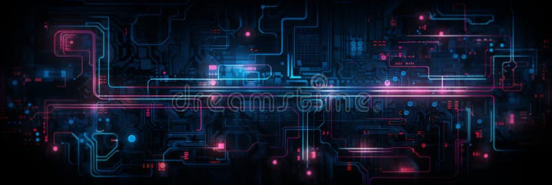 Futuristic Circuit Board with Neon Lines. Neon Circuitry Map with High ...