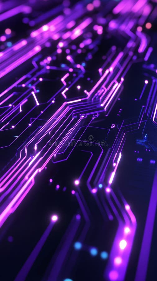 Futuristic Circuit Board with Neon Purple Glowing Lines Stock Photo ...
