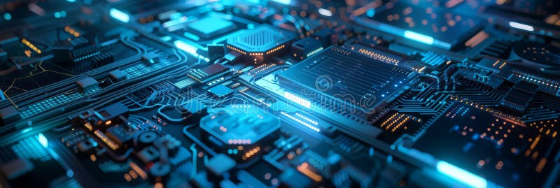A Futuristic Circuit Board Showcases Luminous Cyber Components in ...