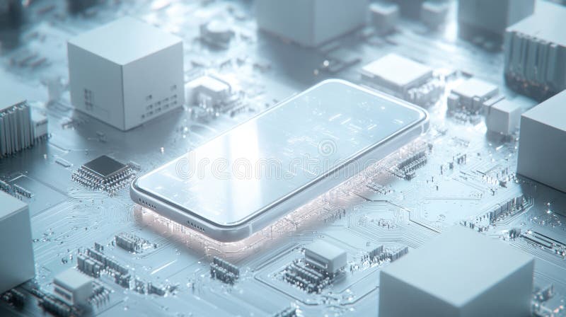 Futuristic Circuit Board with Smartphone Illustration Amidst Advanced ...
