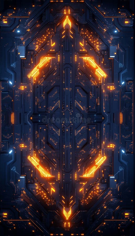 Futuristic Circuit Board, Symmetrical Tech Design, Glowing Pathways ...
