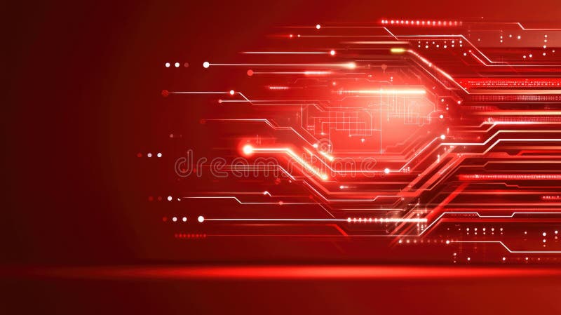 Futuristic Circuit Board Visualization with Dynamic Red Light Effects ...