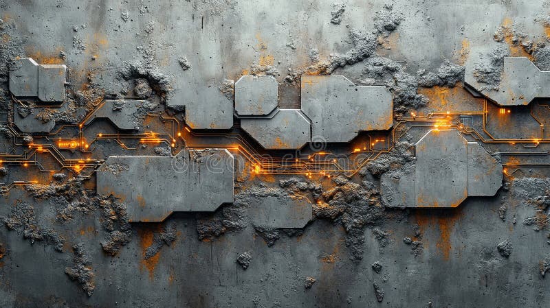 Futuristic Circuit Design with Glowing Orange Elements on Rough ...