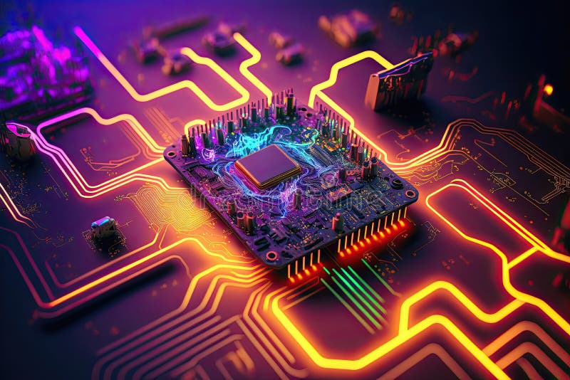 Futuristic Circuitry: Abstract Computer Motherboard and Processor with ...