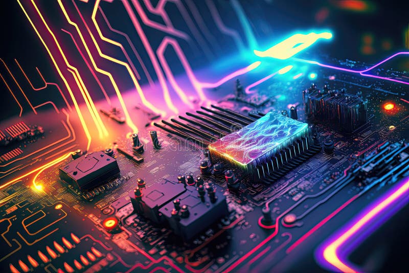 Futuristic Circuitry: Abstract Computer Motherboard and Processor with ...