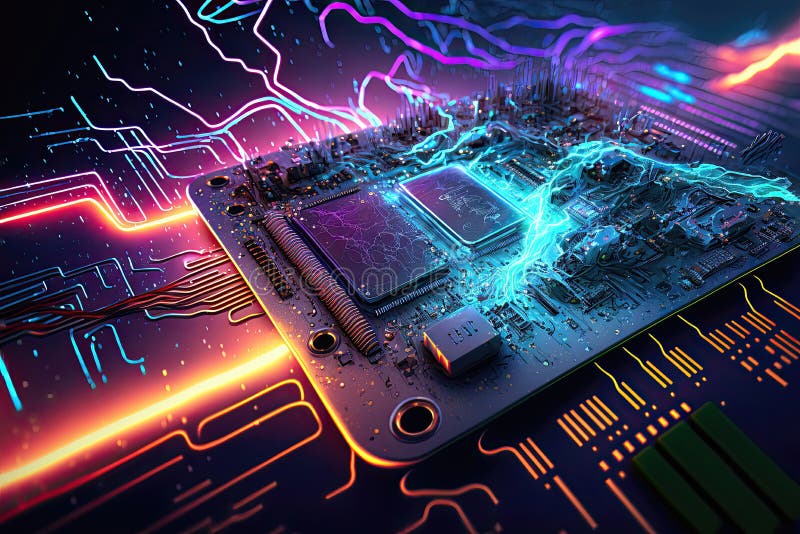 Futuristic Circuitry: Abstract Computer Motherboard and Processor with ...