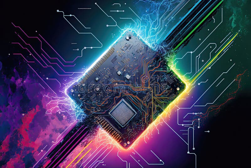 Futuristic Circuitry: Abstract Computer Motherboard and Processor with ...