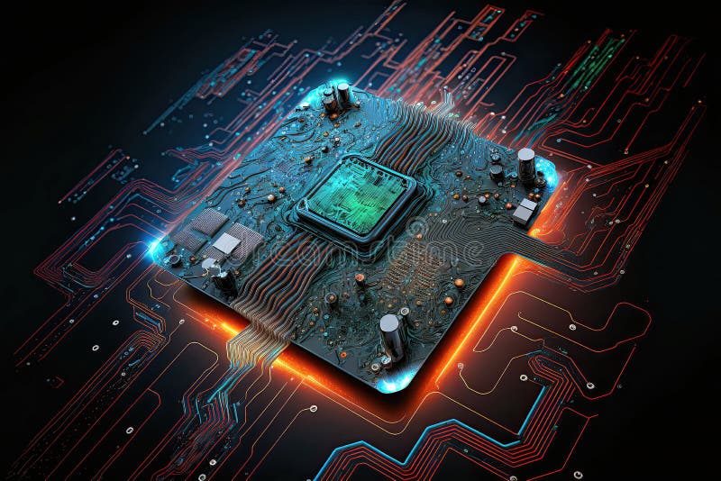Futuristic Circuitry: Abstract Computer Motherboard and Processor with ...