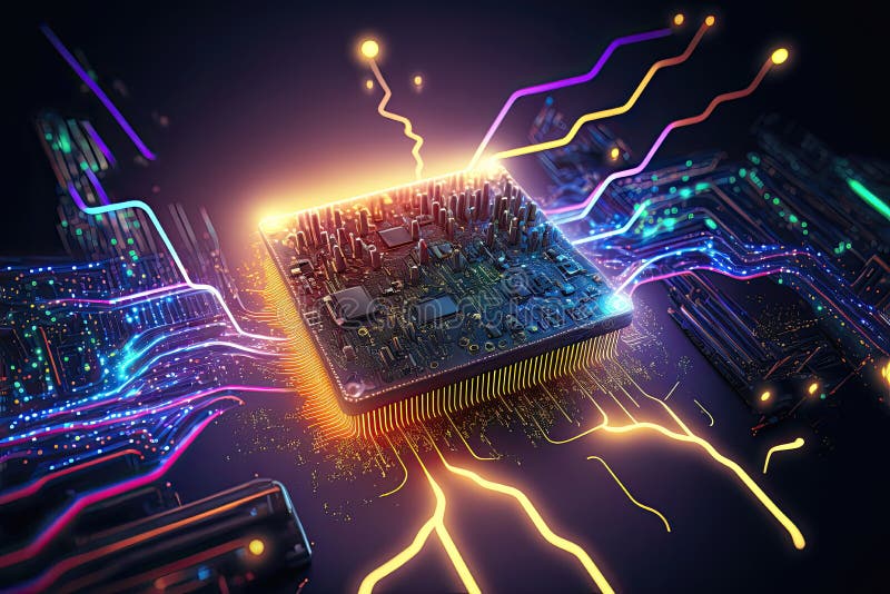 Futuristic Circuitry: Abstract Computer Motherboard and Processor with ...