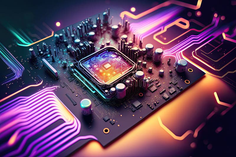 Futuristic Circuitry: Abstract Computer Motherboard and Processor with ...