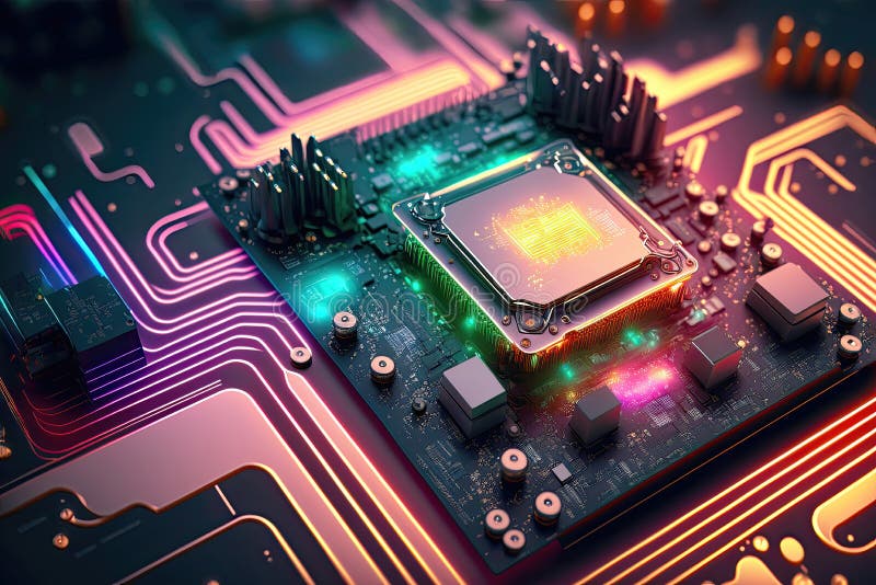 Futuristic Circuitry: Abstract Computer Motherboard and Processor with ...