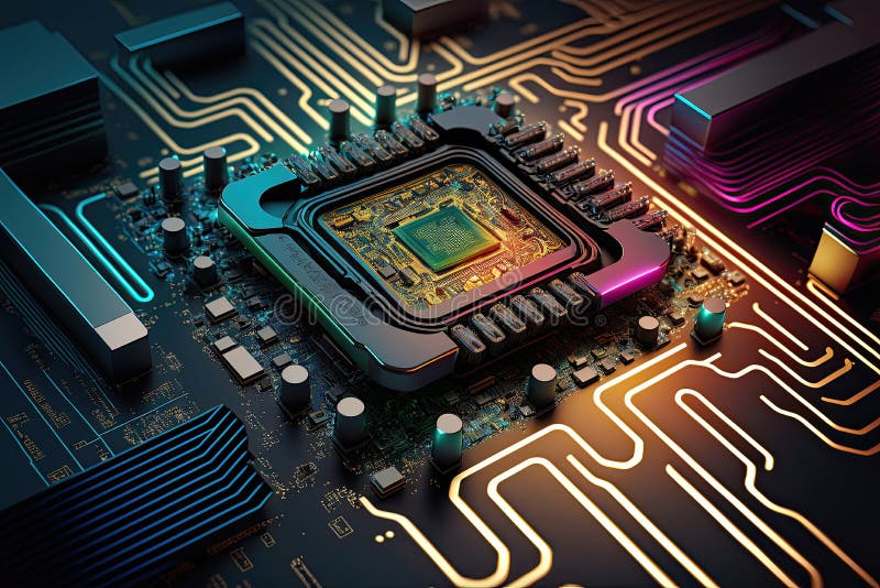 Futuristic Circuitry: Abstract Computer Motherboard and Processor with ...