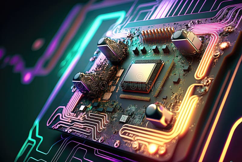 Futuristic Circuitry: Abstract Computer Motherboard and Processor with ...