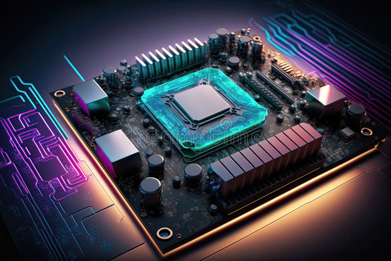 Futuristic Circuitry: Abstract Computer Motherboard and Processor with ...