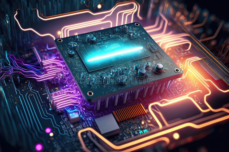 Futuristic Circuitry: Abstract Computer Motherboard and Processor with ...