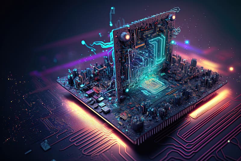 Futuristic Circuitry: Abstract Computer Motherboard and Processor with ...