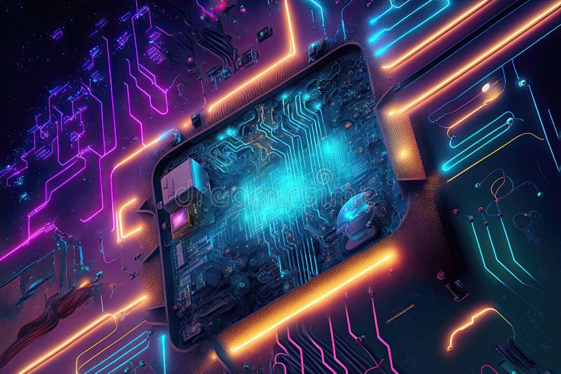 Futuristic Circuitry: Abstract Computer Motherboard and Processor with ...