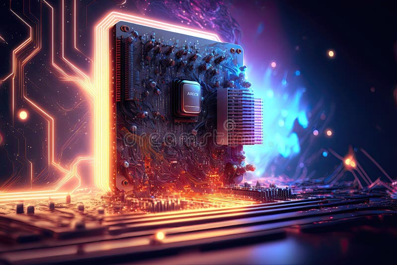 Futuristic Circuitry: Abstract Computer Motherboard and Processor with ...