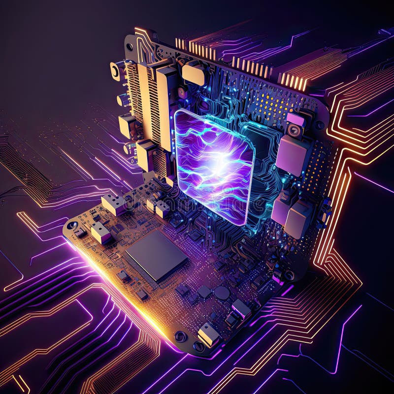 Futuristic Circuitry: Abstract Computer Motherboard and Processor with ...