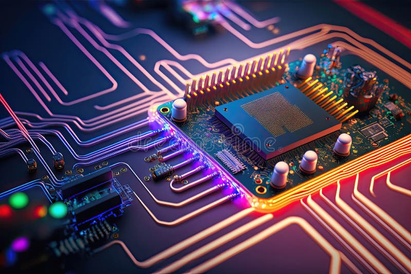 Futuristic Circuitry: Abstract Computer Motherboard and Processor with ...