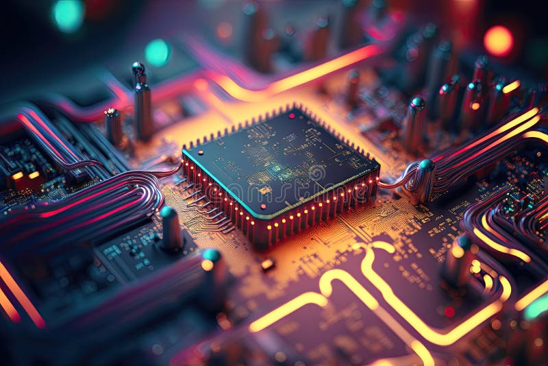 Futuristic Circuitry: Abstract Computer Motherboard and Processor with ...