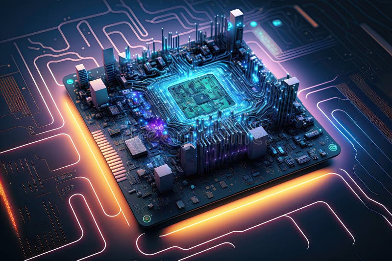 Futuristic Circuitry: Abstract Computer Motherboard and Processor with ...