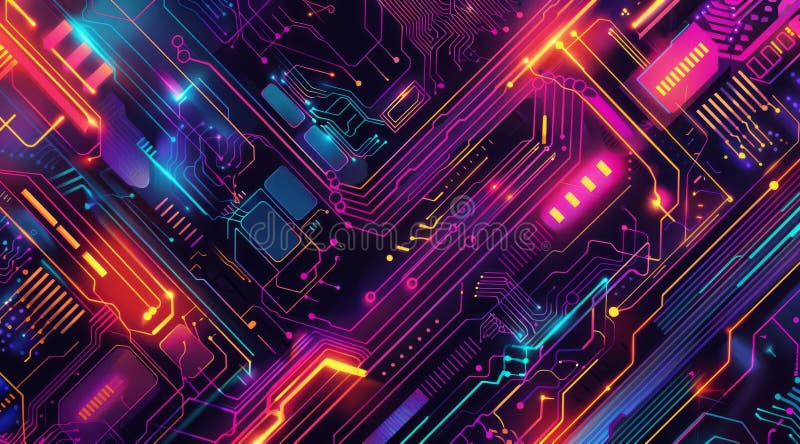 Futuristic Circuitry Design in Bright and EyeCatching Neon Colors and ...