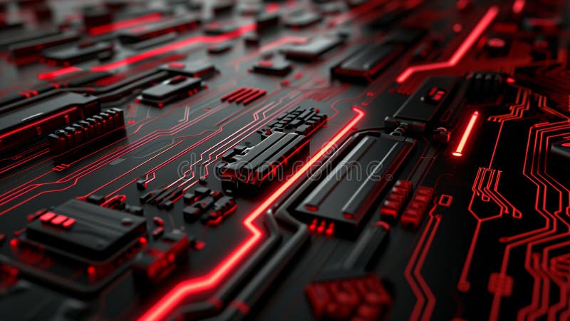 Futuristic Circuitry Laser Red and Graphite Abstract Background Stock ...
