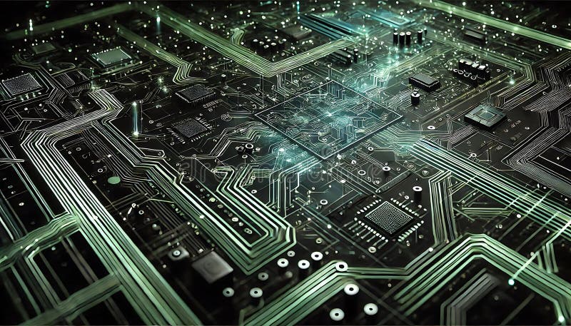 Futuristic Circuitry Patterns in Neon Green and Black, Glowing with ...
