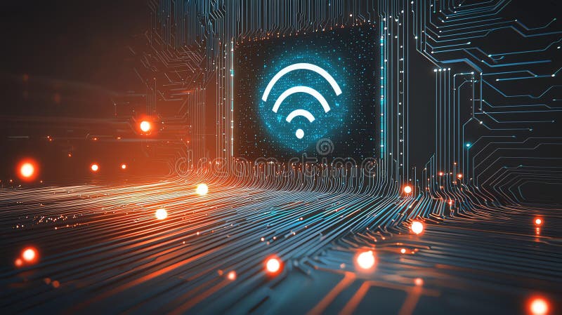 Futuristic Circuitry with Wireless Network Symbol Glowing Brightly. 5G ...