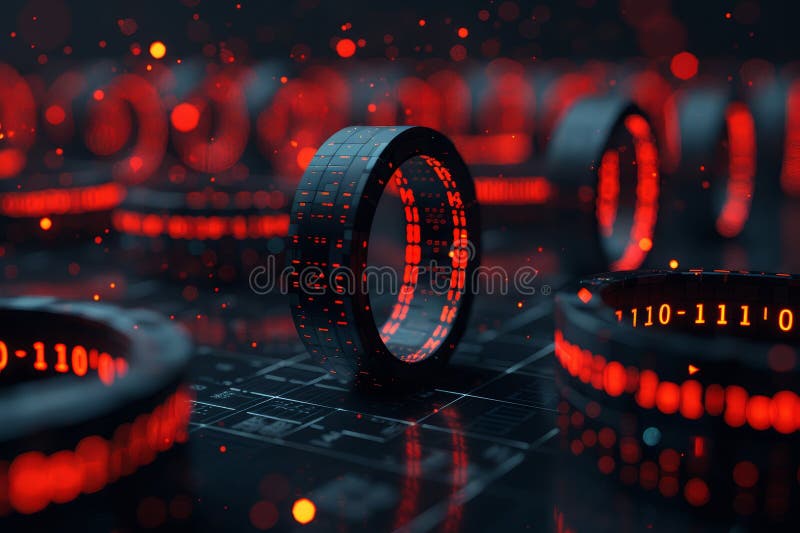 Futuristic Circuits with Glowing Red Binary Code in a Digital Landscape ... Futuristic Circuits with Glowing Red Binary Code in a Digital Landscape ...