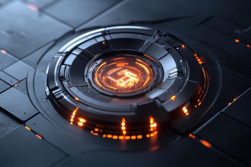 Futuristic Circular Design with Glowing Orange Elements on a Dark ...