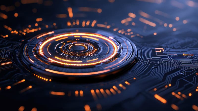 Futuristic Circular Design with Glowing Orange Lights and Intricate ...