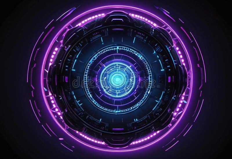 Futuristic Circular Design Illuminated by Vibrant Blue and Purple ...
